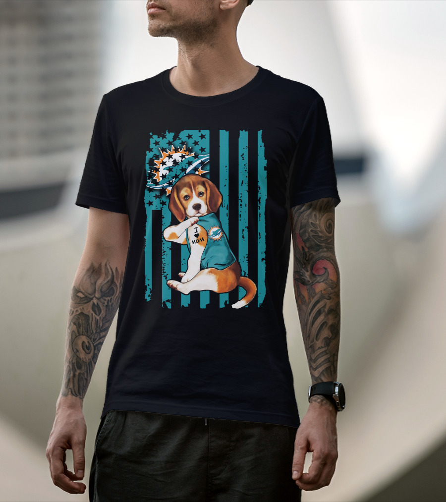 Beagle Miami Dolphins I Love Mom T-Shirt