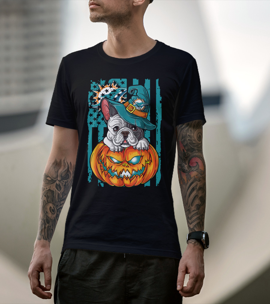 Hlw Bulldog Miami Dolphins Halloween Pumpkin Magic T-Shirt