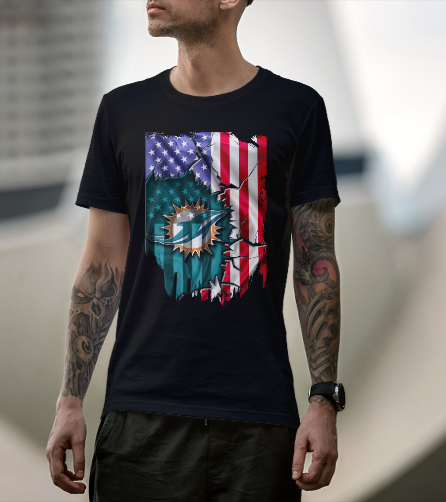 USA Flag Miami Dolphins Logo Cracked Effect T-Shirt