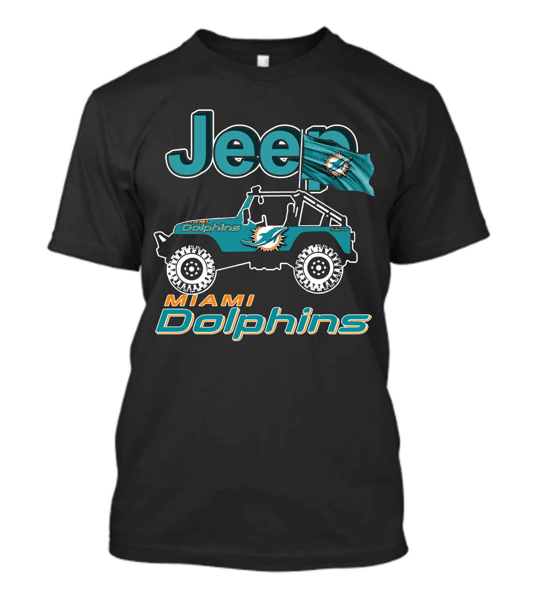 Jeep Miami Dolphins Flag Logo Off-Road Vehicle T-Shirt
