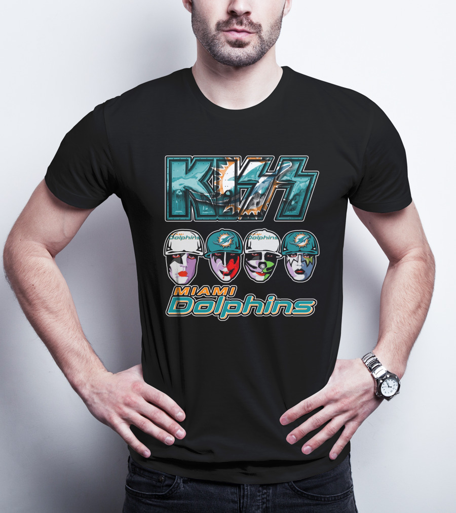Kiss Miami Dolphins Face Paint Characters With Football Helmets T-Shirt