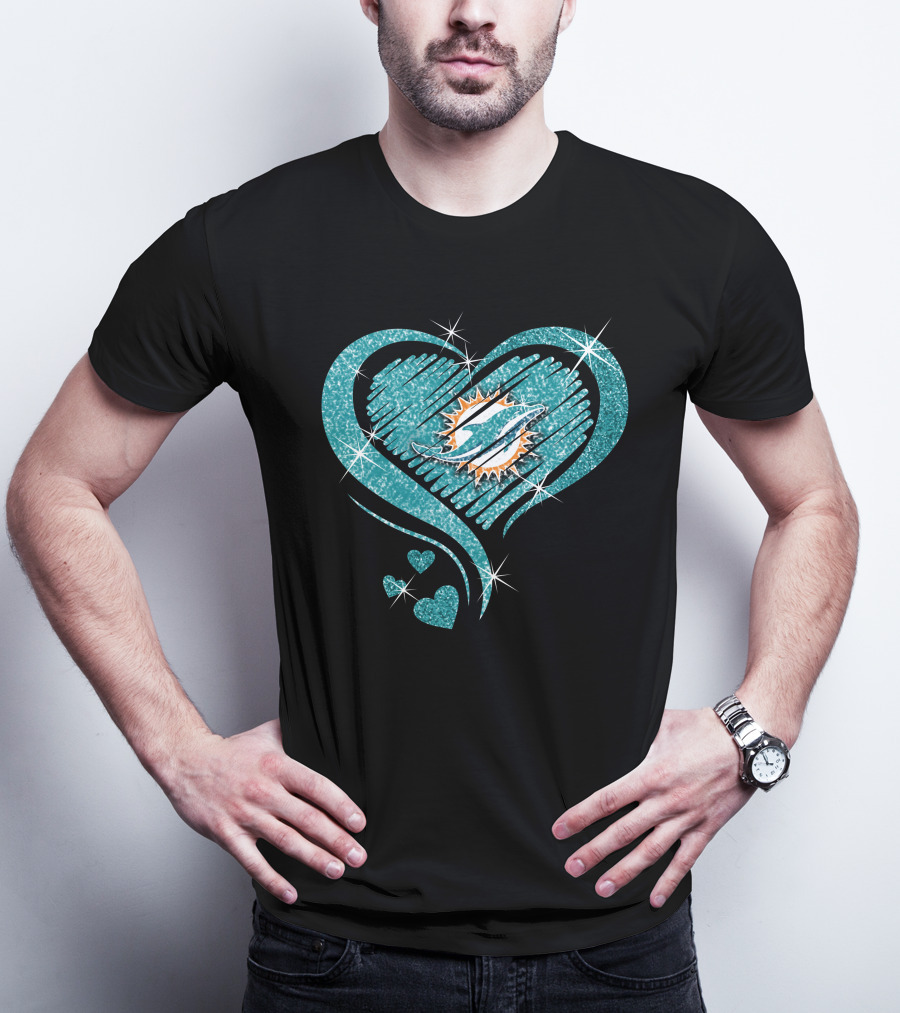 Heart Diamond Miami Dolphins Sparkling T-Shirt