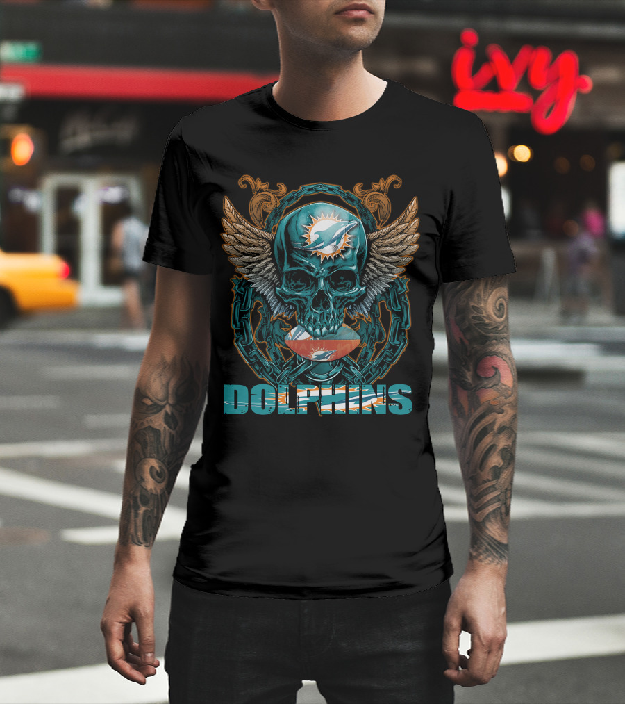 Dolphins Skullfb Miami Dolphins Winged Skull T-Shirt