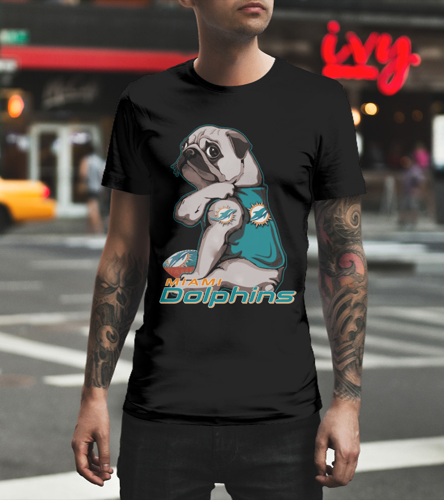 Miami Dolphins Pug Football T-Shirt