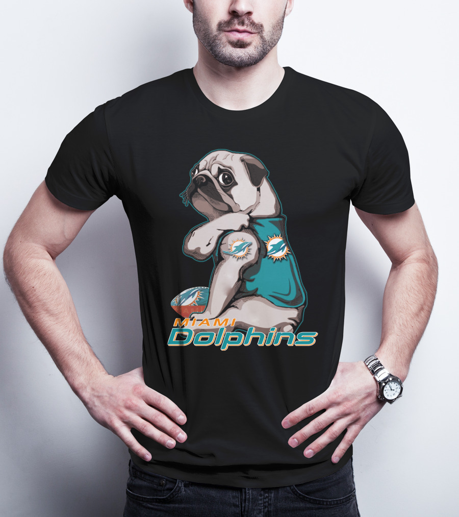 Miami Dolphins Pug Football T-Shirt