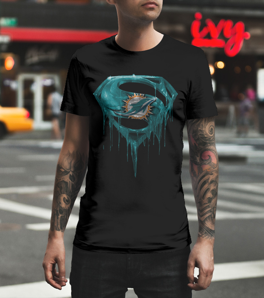 Miami Dolphins Superman Logo Dripping Effect T-Shirt