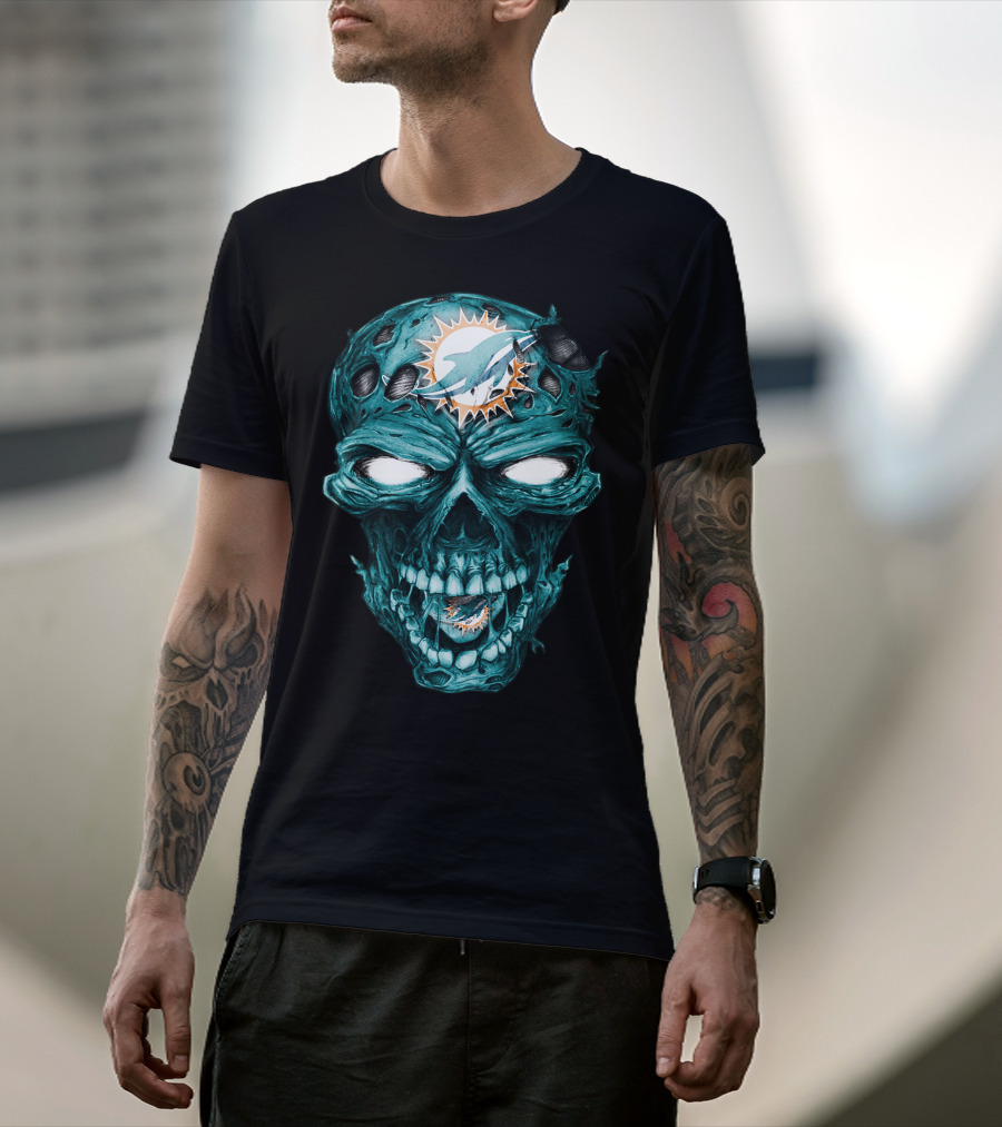 Skull Miami Dolphins Zombie Head T-Shirt