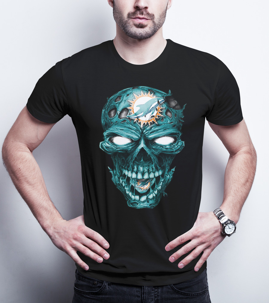 Skull Miami Dolphins Zombie Head T-Shirt