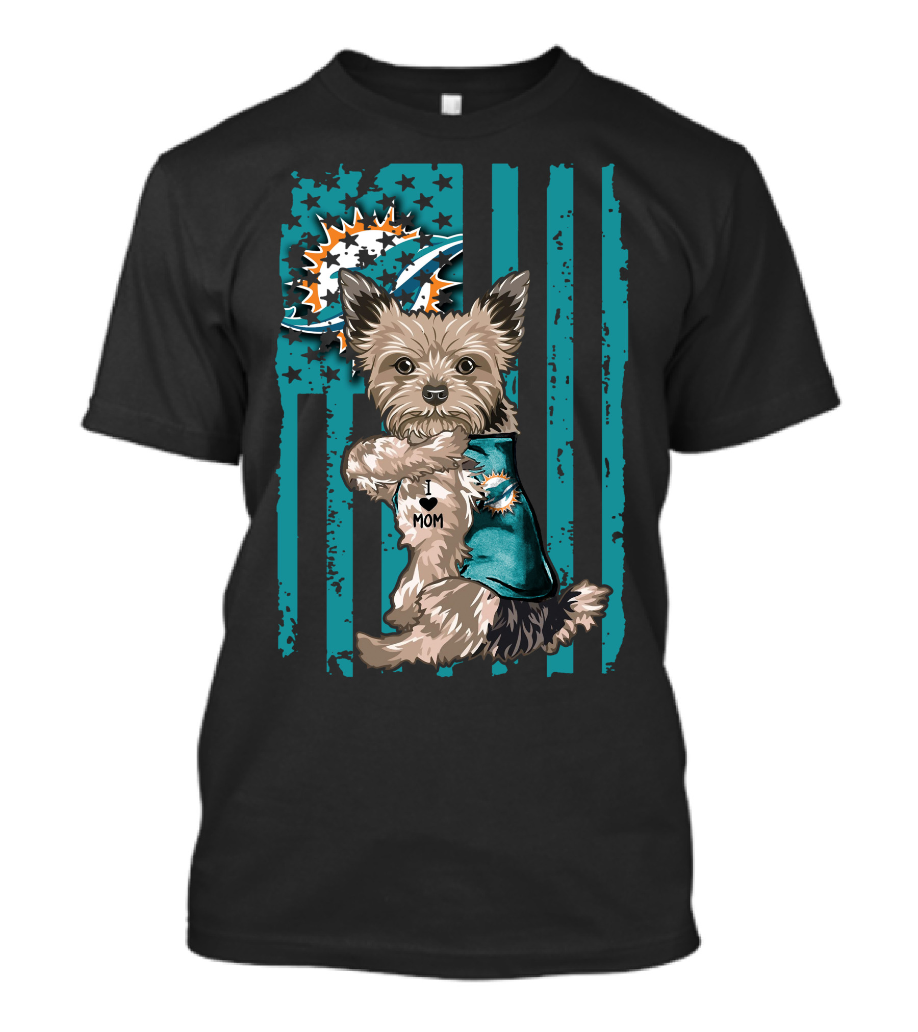Yorkshire Terrier I Love Mom Miami Dolphins T-Shirt