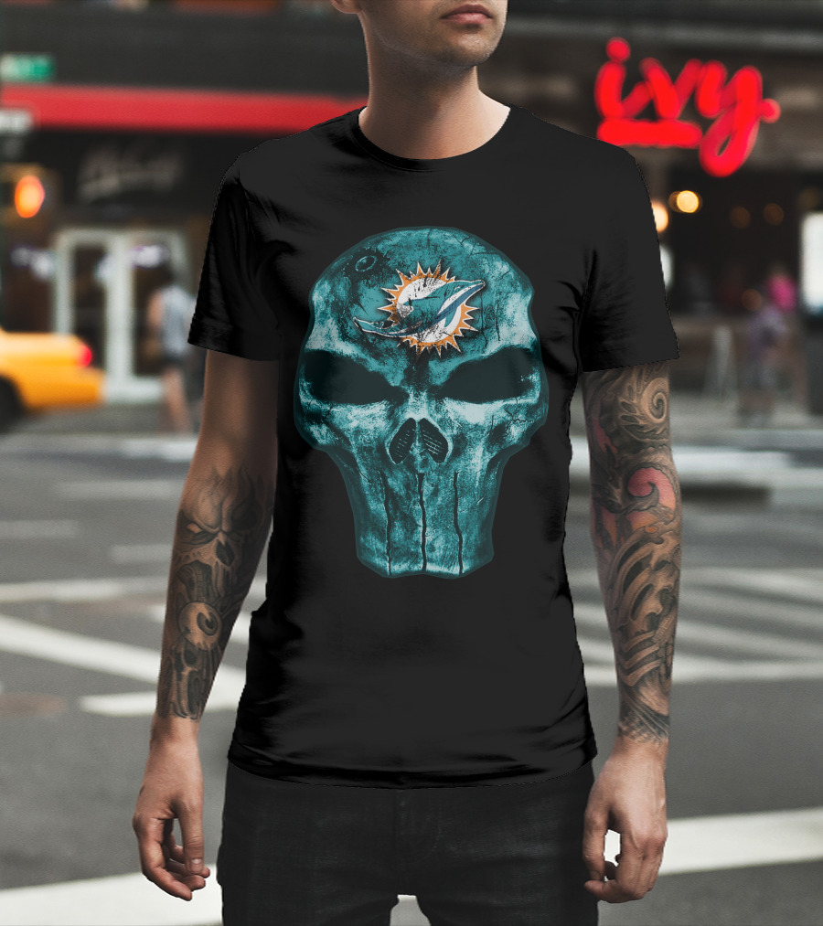 Skull Miami Dolphins Logo Fusion T-Shirt