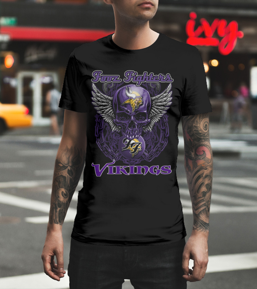 Foo Fighters Minnesota Vikings Skull Winged T-Shirt