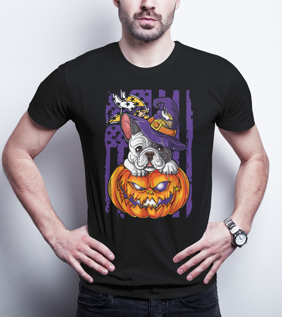 Hlw Bulldog Minnesota Vikings Witch Pumpkin Halloween T-Shirt