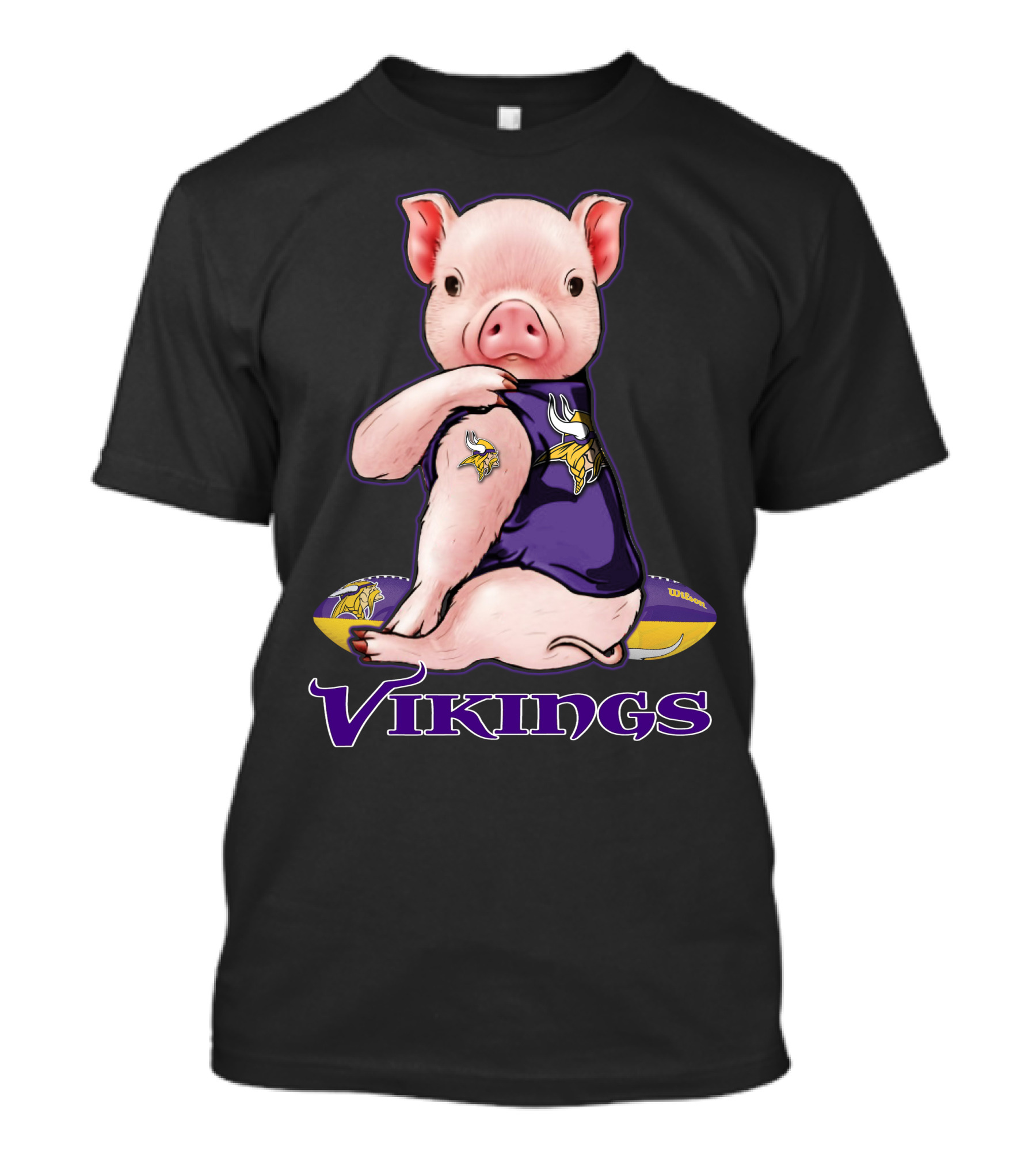 Pig In Minnesota Vikings Jersey With Football T-Shirt
