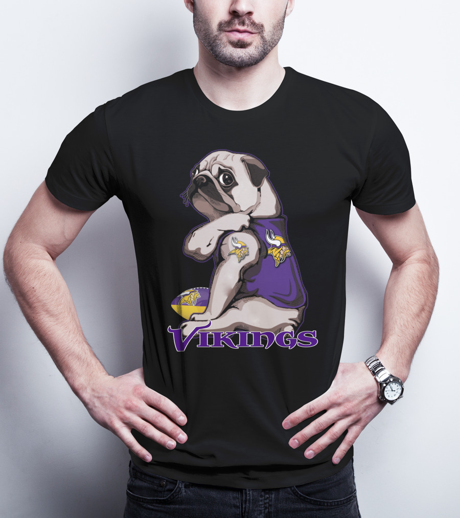 Pug Wearing Minnesota Vikings Jersey T-Shirt
