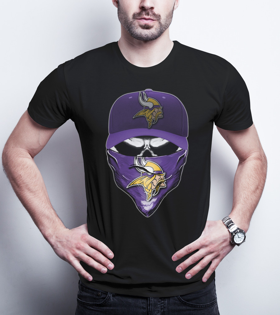 Skull Minnesota Vikings Logo Face Mask And Cap T-Shirt