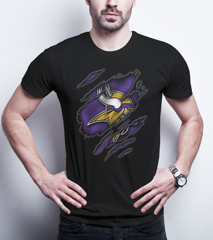 Torn Minnesota Vikings Logo Ripped Effect T-Shirt