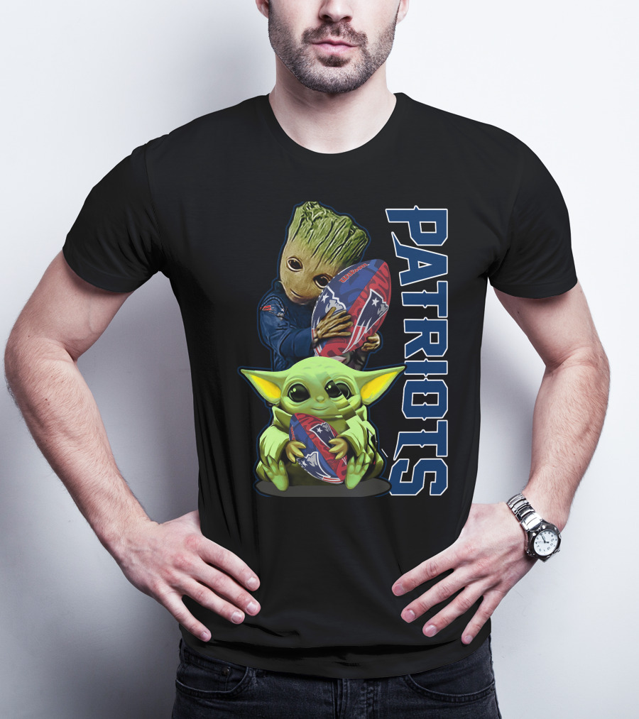 Grzd New England Patriots Baby Yoda And Groot Football Combo T-Shirt