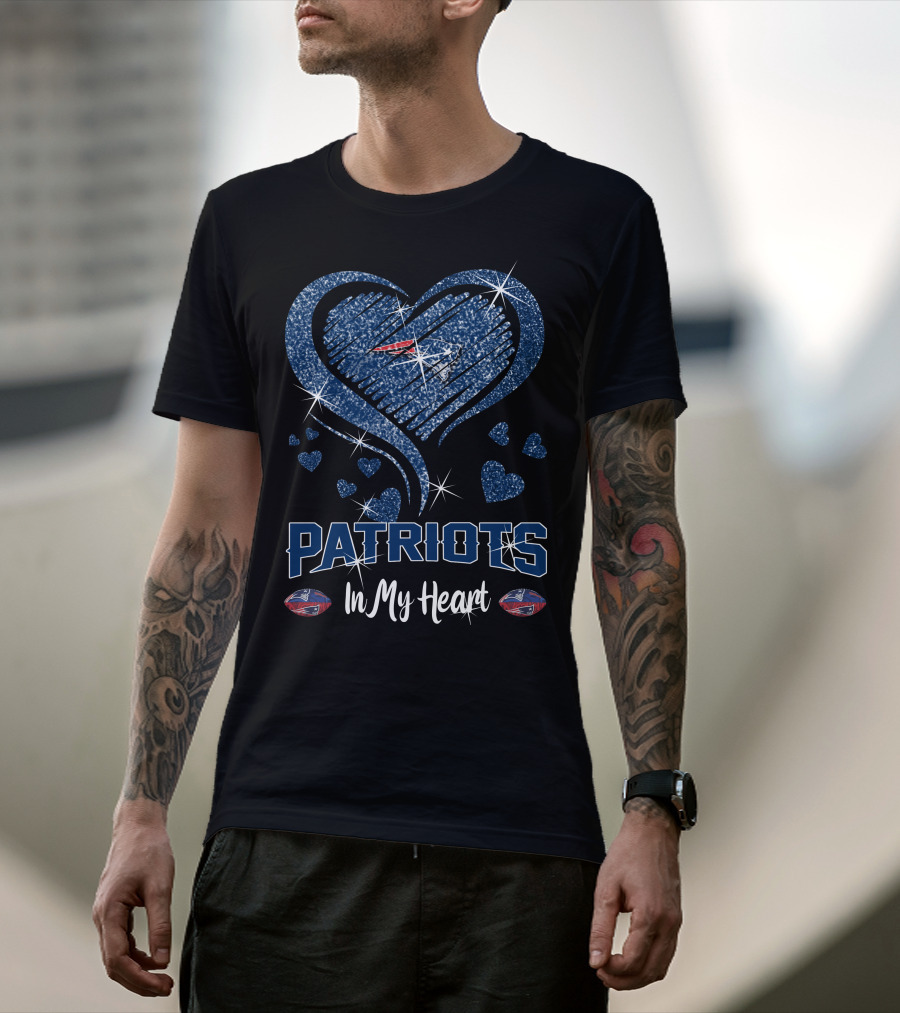 Patriots In My Heart New England Football Sparkle Hearts T-Shirt