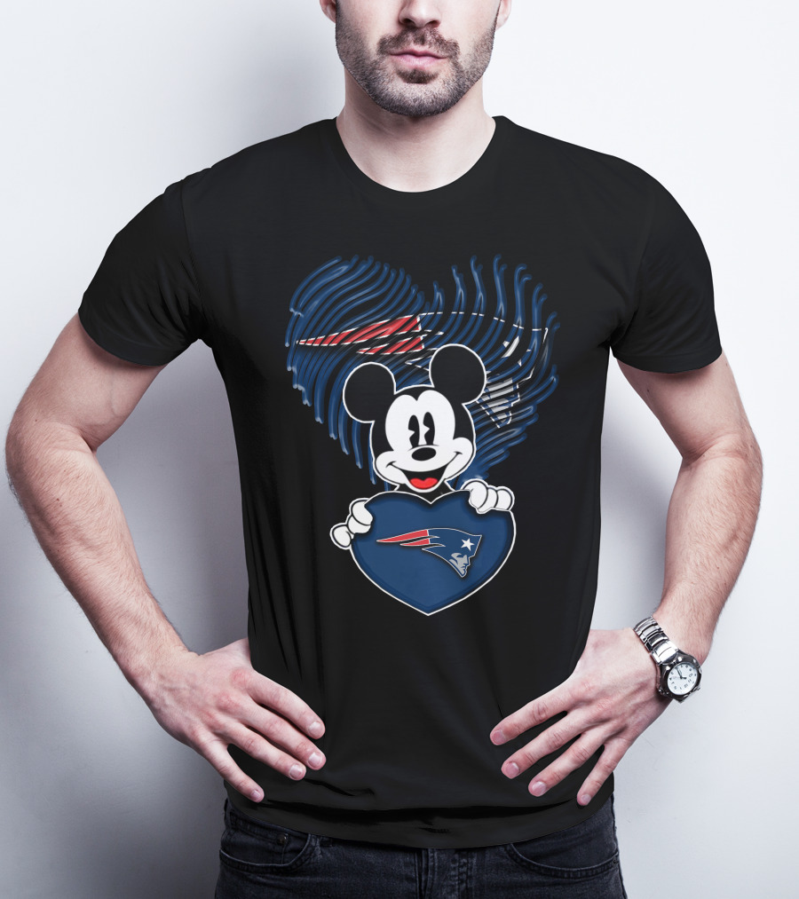 Mick Holding New England Patriots Heart With Fingerprint Background T-Shirt