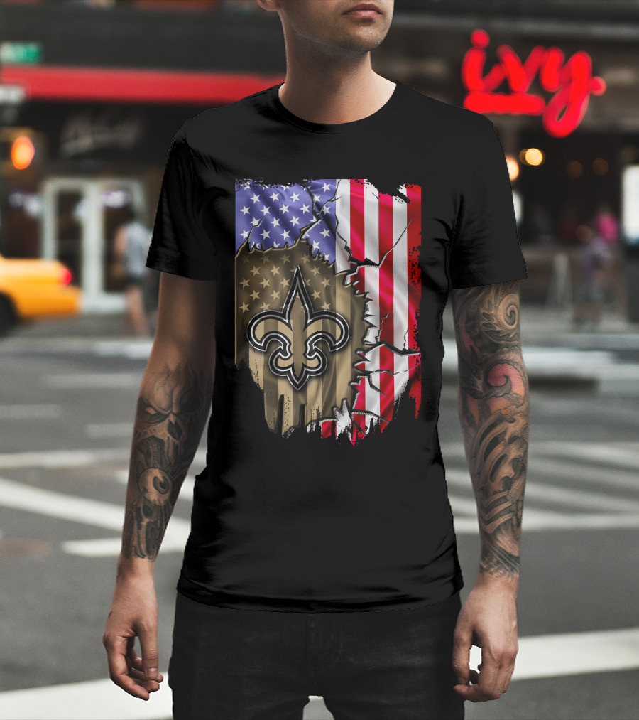 Flag V2 New Orleans Saints USA Flag Fleur-de-Lis T-Shirt