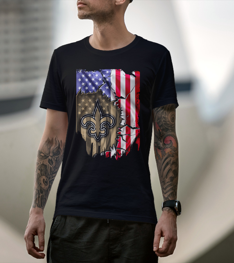 Flag V2 New Orleans Saints USA Flag Fleur-de-Lis T-Shirt
