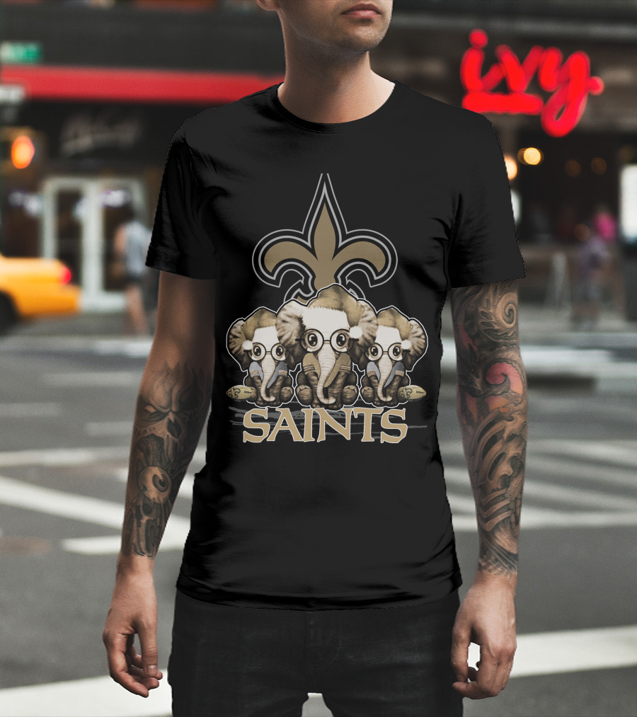 New Orleans Saints Elephan Xmas Fleur-de-Lis T-Shirt