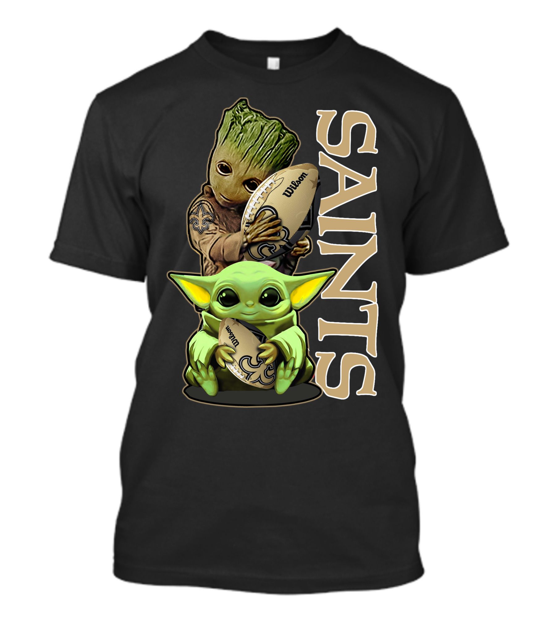 Grzd New Orleans Saints Groot And Baby Yoda Football T-Shirt