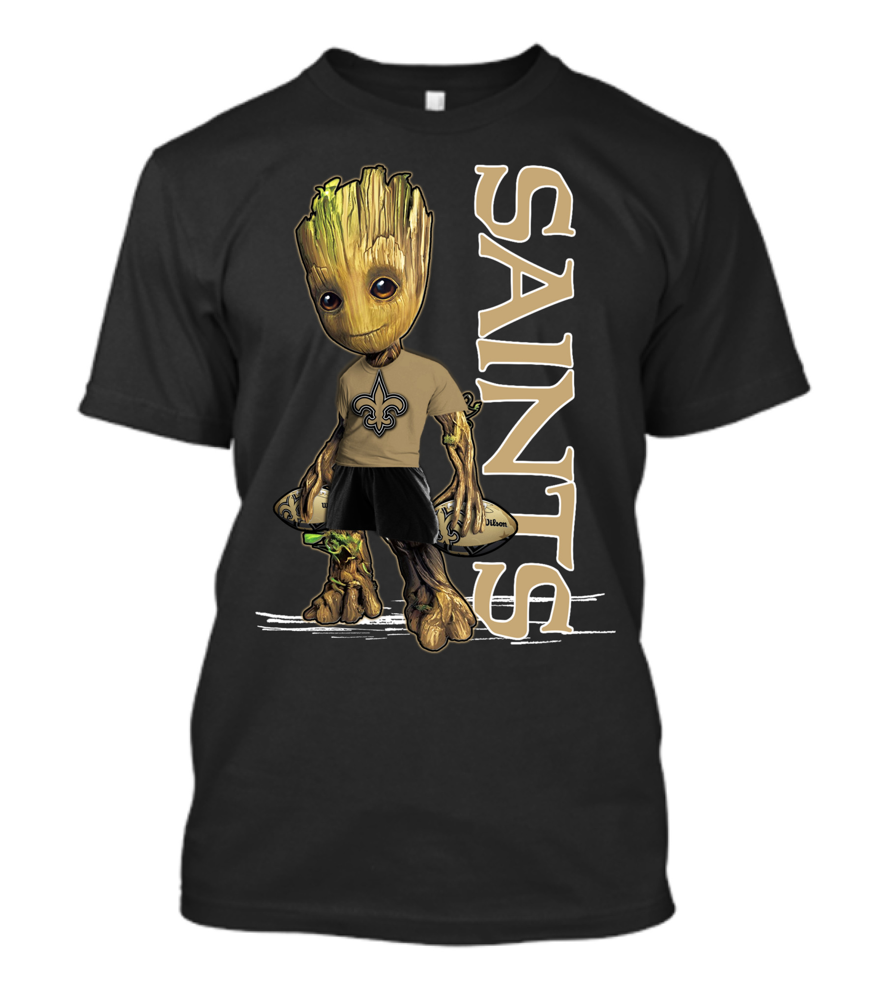 Groot New Orleans Saints Guardian With Fleur-de-Lis T-Shirt
