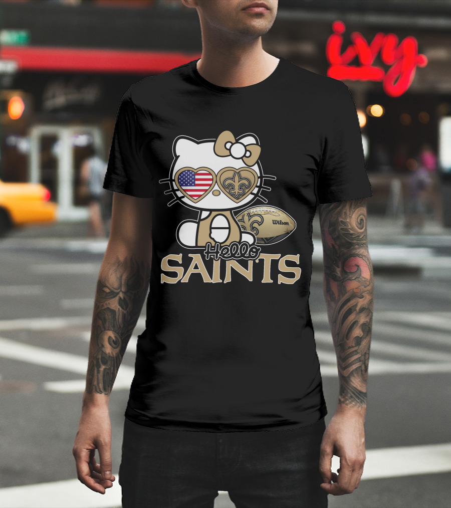 Hello Kitty American Flag Saints Football Wilson T-Shirt