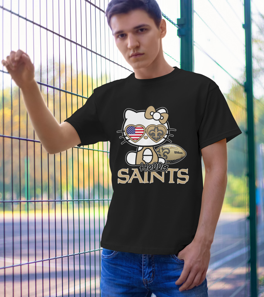 Hello Kitty American Flag Saints Football Wilson T-Shirt