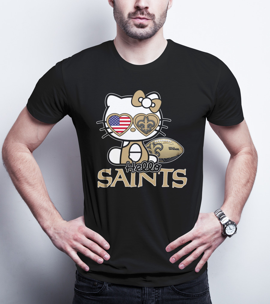 Hello Kitty American Flag Saints Football Wilson T-Shirt