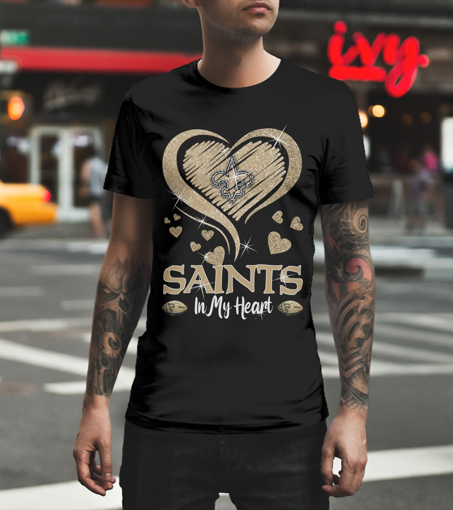 New Orleans Saints In My Heart Fleur-De-Lis Hearts Football T-Shirt