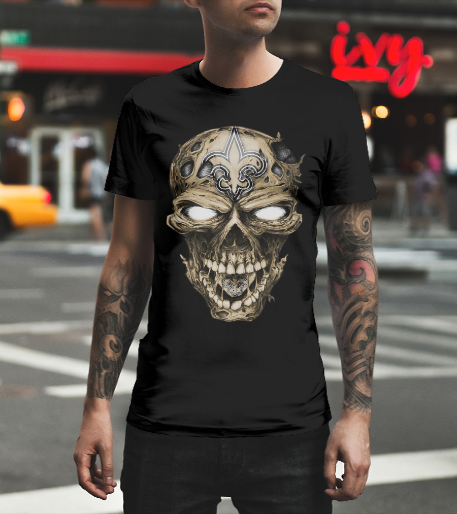 Skull V2 New Orleans Saints Fleur-de-Lis Zombie Head T-Shirt