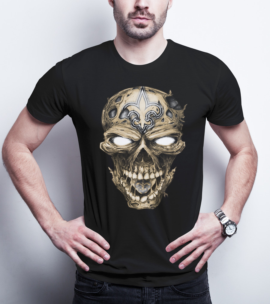Skull V2 New Orleans Saints Fleur-de-Lis Zombie Head T-Shirt