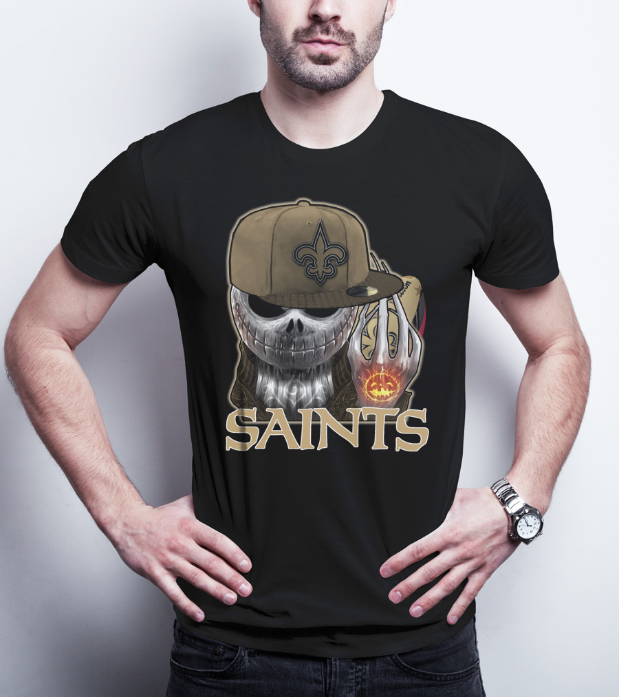 Jackskull New Orleans Saints Halloween Fleur-de-lis Pumpkin T-Shirt