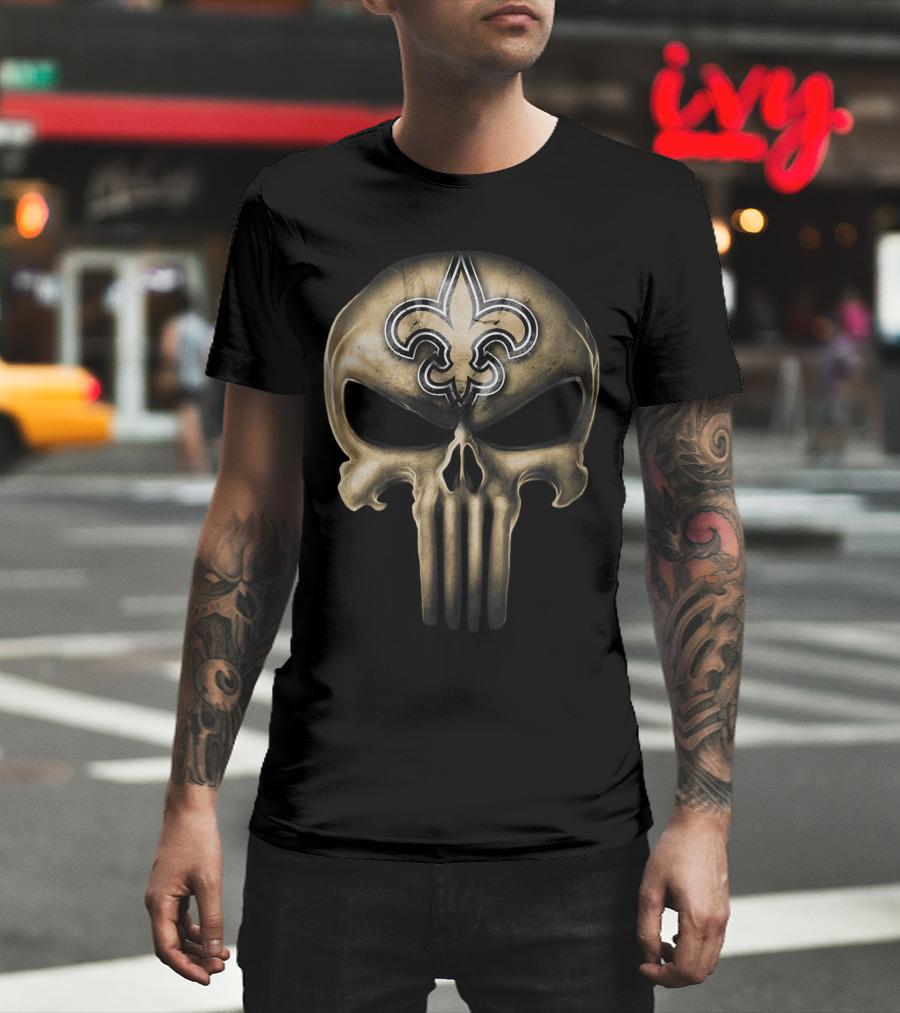 Skull V3 New Orleans Saints Fleur-de-Lis Punisher T-Shirt