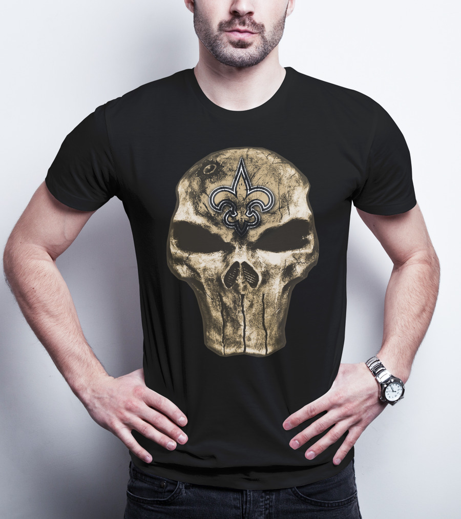 Skull V4 New Orleans Saints Fleur-De-Lis Emblem T-Shirt