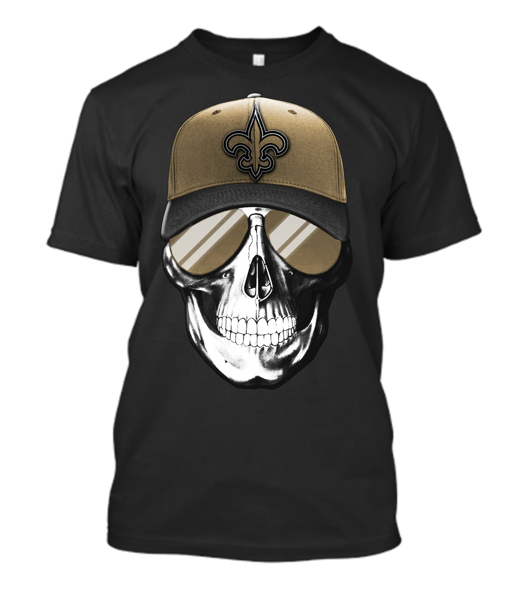 Skull V7 New Orleans Saints Fleur-de-Lis Hat And Sunglasses T-Shirt