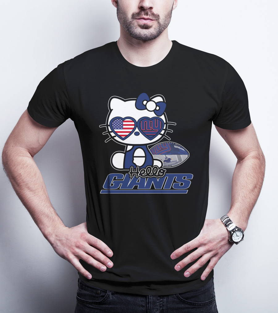 Hello Kitty New York Giants Football USA Flag T-Shirt