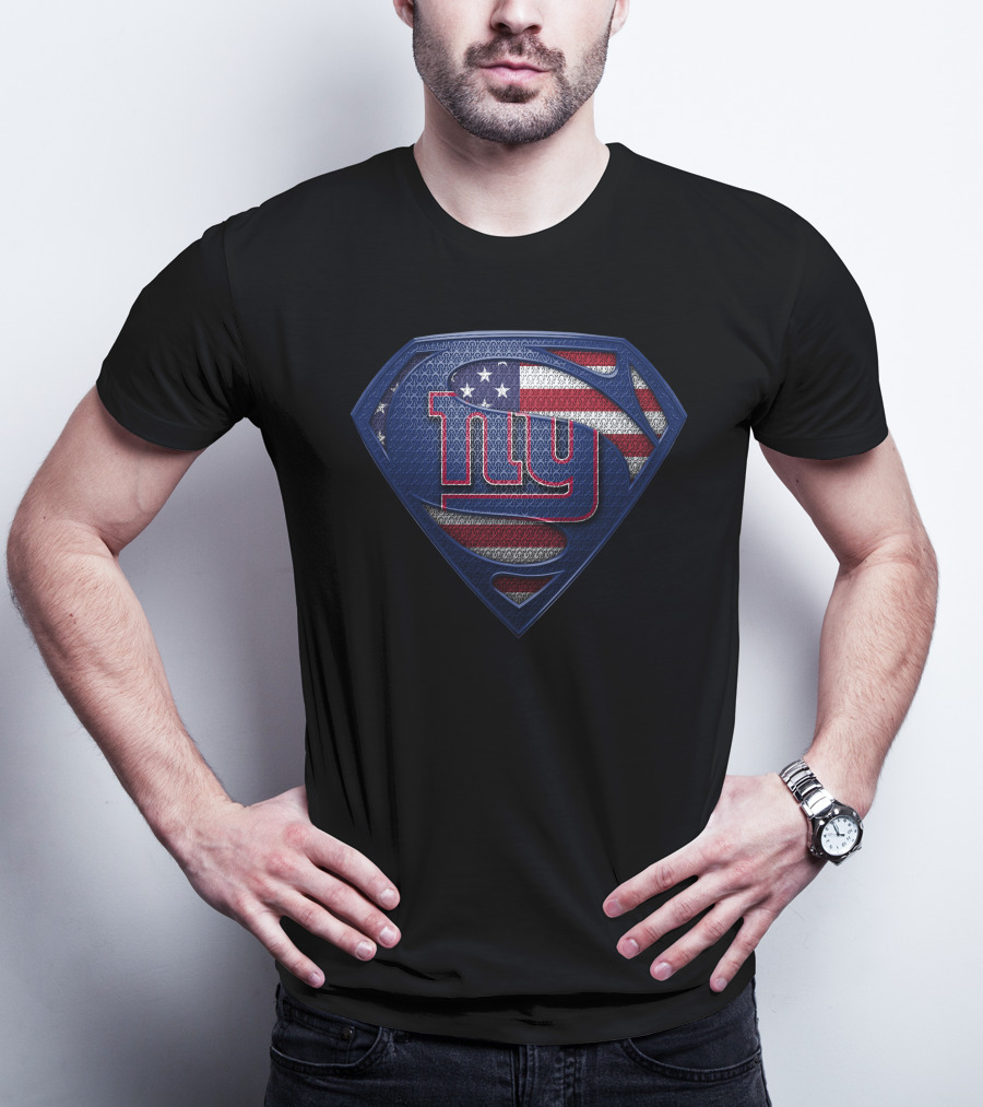 New York Giants American Flag Superman Shield T-Shirt