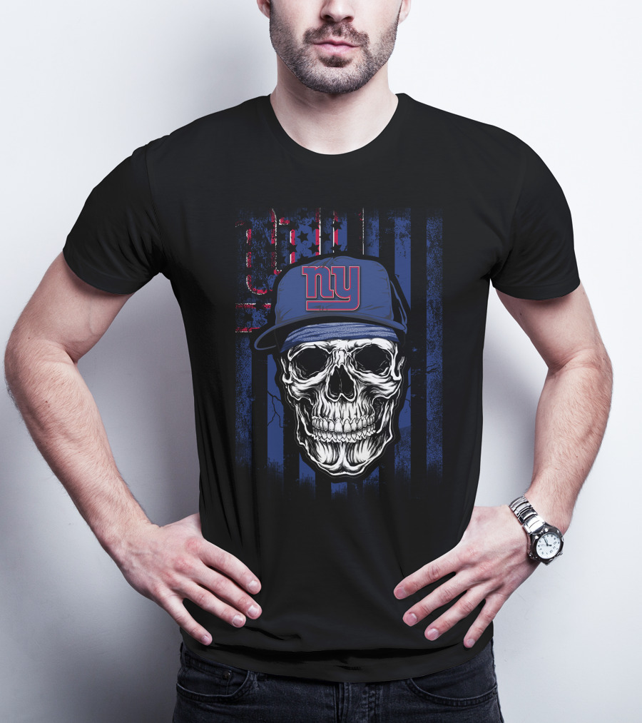 Skull V1 New York Giants Blue Cap Stripe T-Shirt