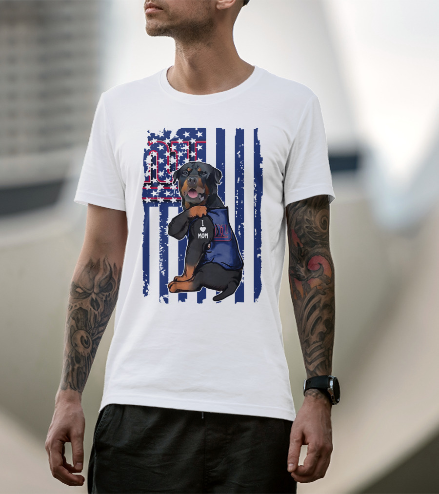 Rottweiler I Love Mom New York Giants Fan T-Shirt