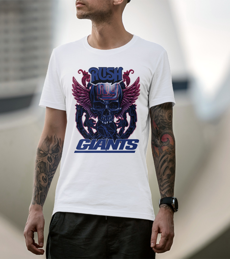 Rush New York Giants Skull With Wings And Chains T-Shirt