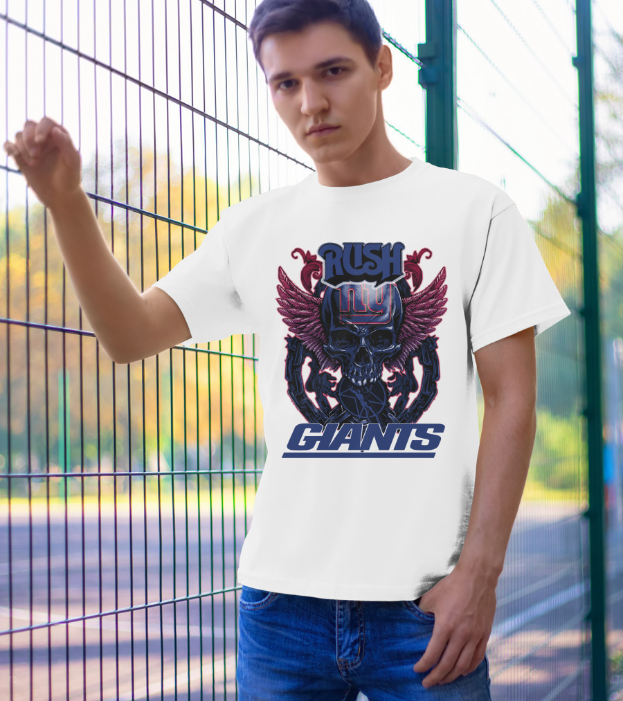 Rush New York Giants Skull With Wings And Chains T-Shirt