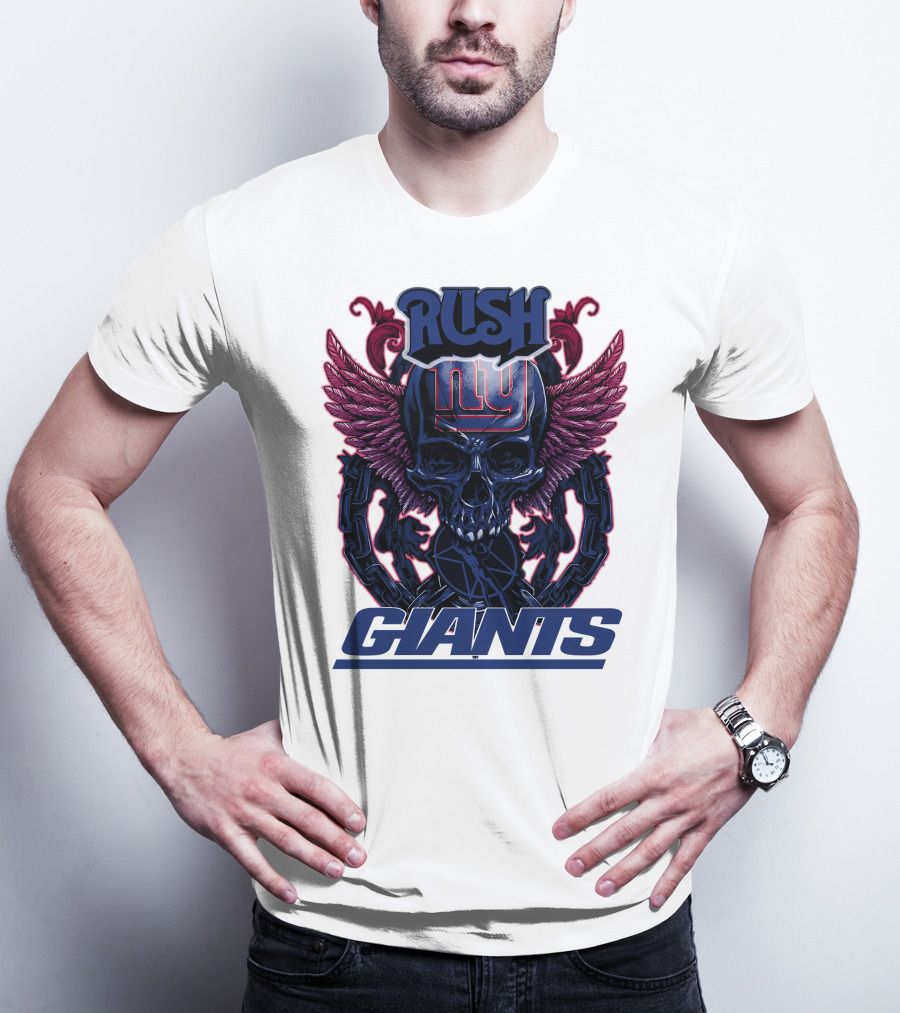 Rush New York Giants Skull With Wings And Chains T-Shirt