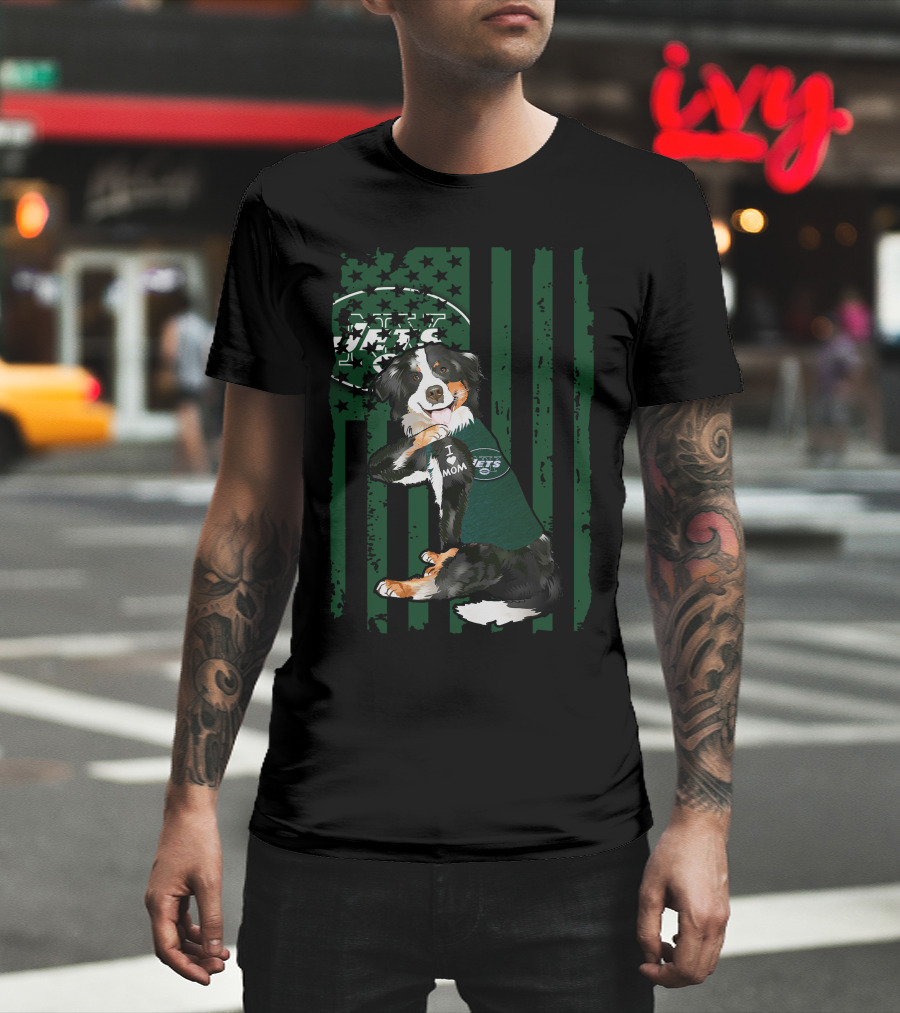 Border Collie I Love Mom New York Jets American Flag T-Shirt
