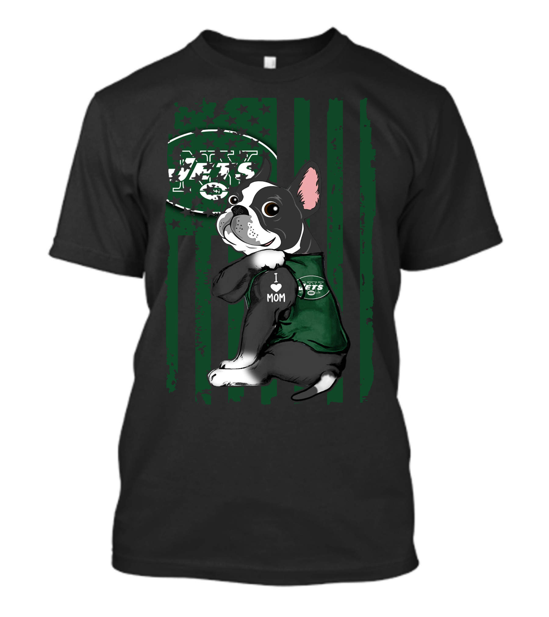 Boston Terrier I Love Mom New York Jets Fan T-Shirt