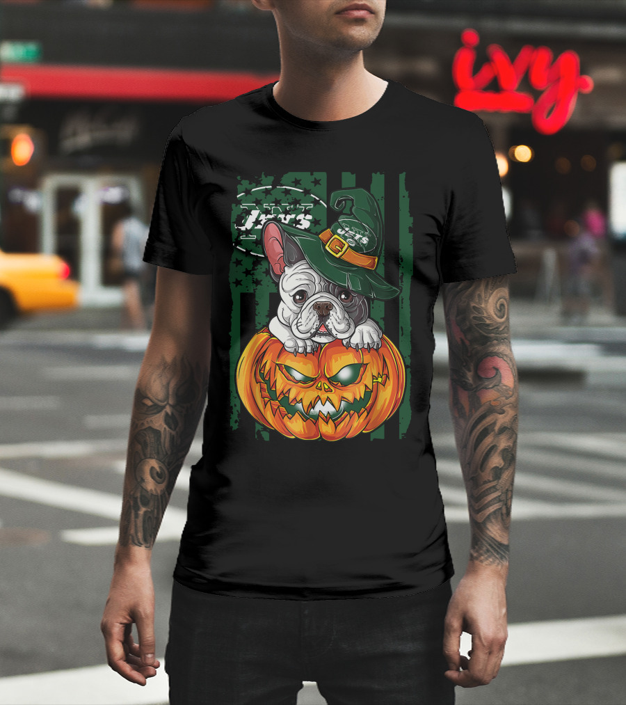 Hlw Bulldog New York Jets Halloween Pumpkin Wizard T-Shirt
