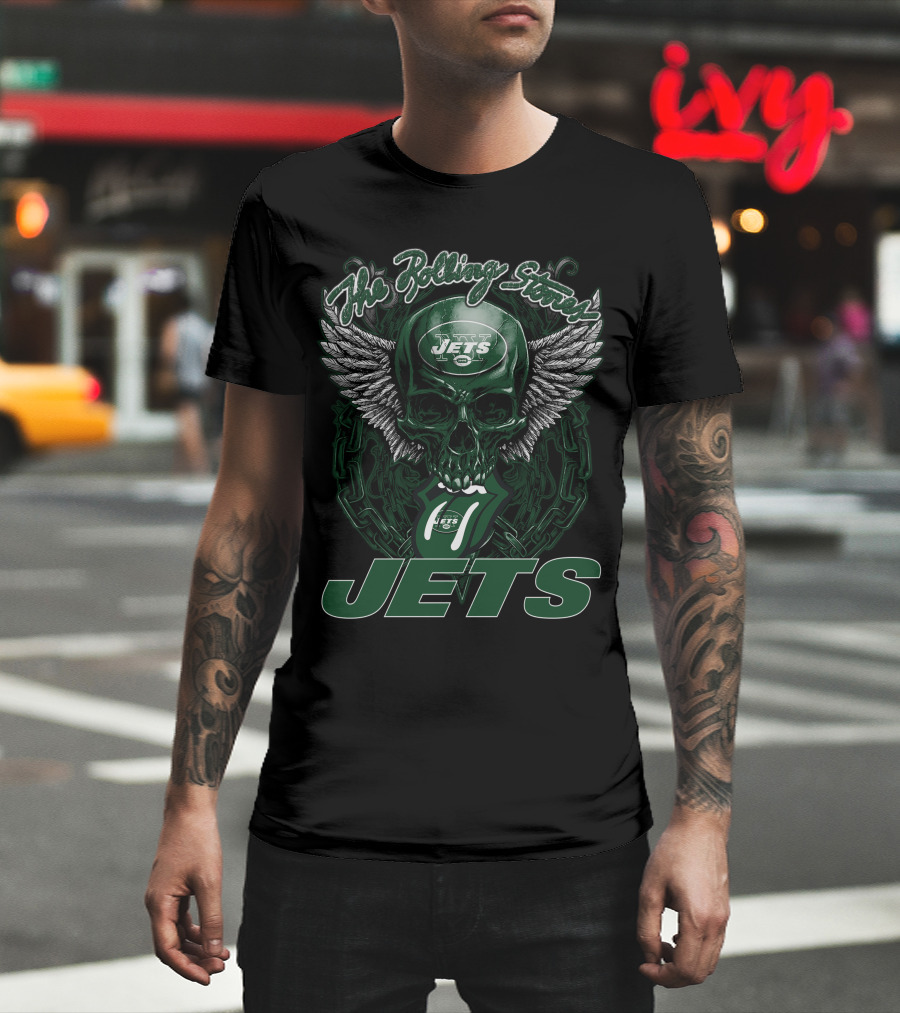 The Rolling Stones New York Jets Skull And Wings T-Shirt