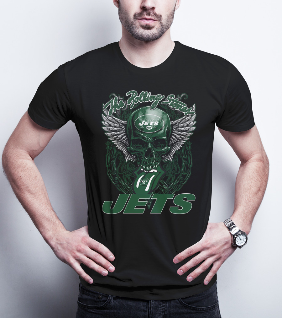 The Rolling Stones New York Jets Skull And Wings T-Shirt
